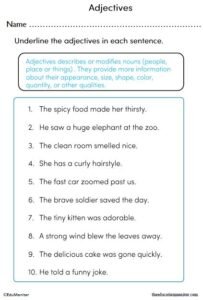 Adjectives in Sentences Printable Worksheet - EduMonitor | Science ...