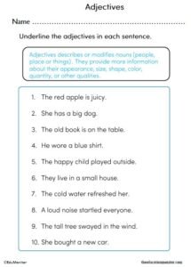 Identifying Adjectives in Sentences Worksheet for Grade 3 - EduMonitor ...