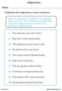Identifying Adjectives in Sentences Worksheet PDF - EduMonitor ...