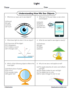 How We See Objects Fourth Grade Science Worksheet - EduMonitor ...
