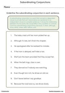 Identifying Subordinating Conjunctions Worksheet - EduMonitor | Science ...