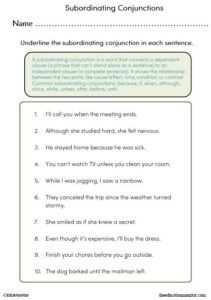 Subordinating Conjunctions in the Sentences Worksheet - EduMonitor ...
