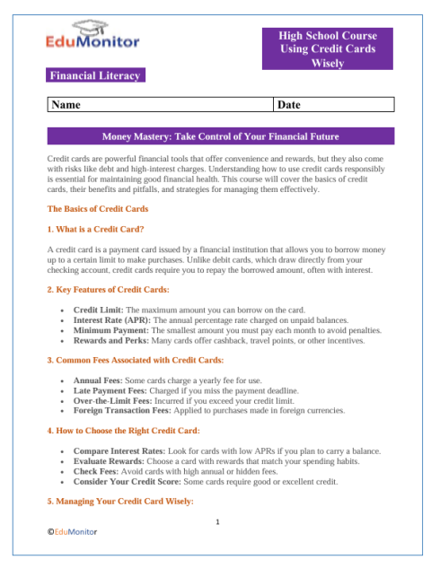 Using Credit Cards Wisely High School Financial Literacy Bundle ...