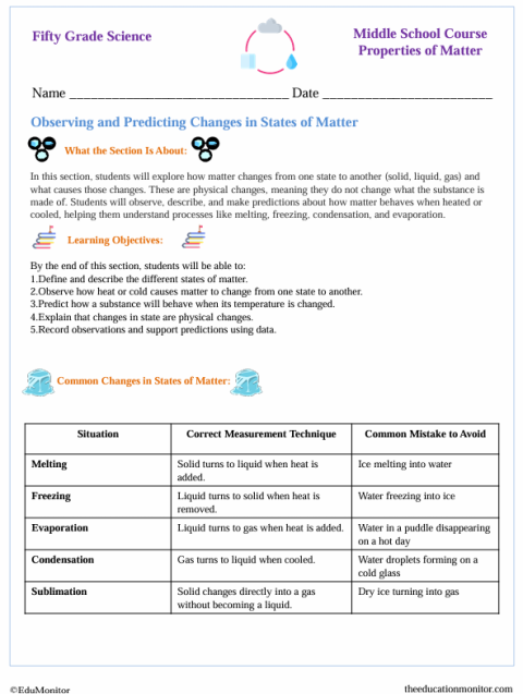 Observing and Predicting Changes in States of Matter Fifth Grade ...