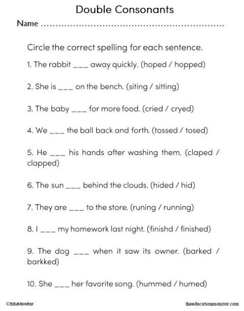Double Consonants English Language Arts Worksheet for 3rd Grade ...