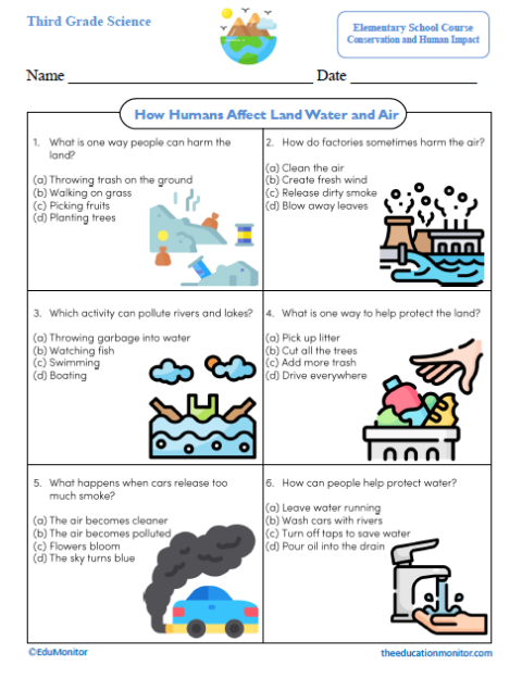 Explore How Humans Affect Land Water and Air Science Worksheet ...