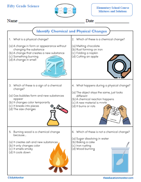 Identify Chemical and Physical Changes Science Worksheet - EduMonitor ...