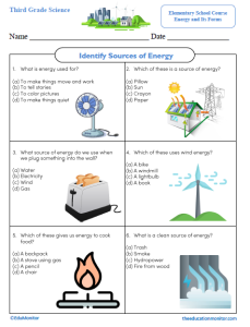 Identify Sources of Energy Third Grade Science Worksheet - EduMonitor ...