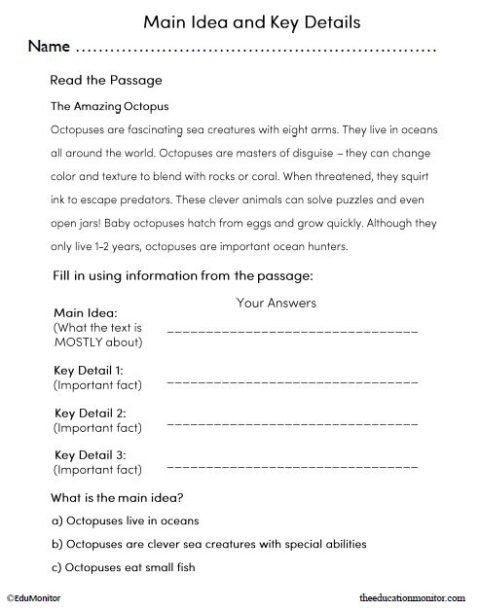 3rd Grade Main Idea and Key Details English Language Arts Worksheet ...