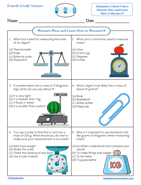Measure Mass And Learn How To Measure It Science Worksheet Edumonitor