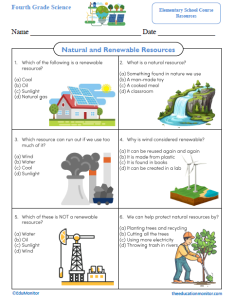 Natural and Renewable Resources Fourth Grade Science Worksheet ...