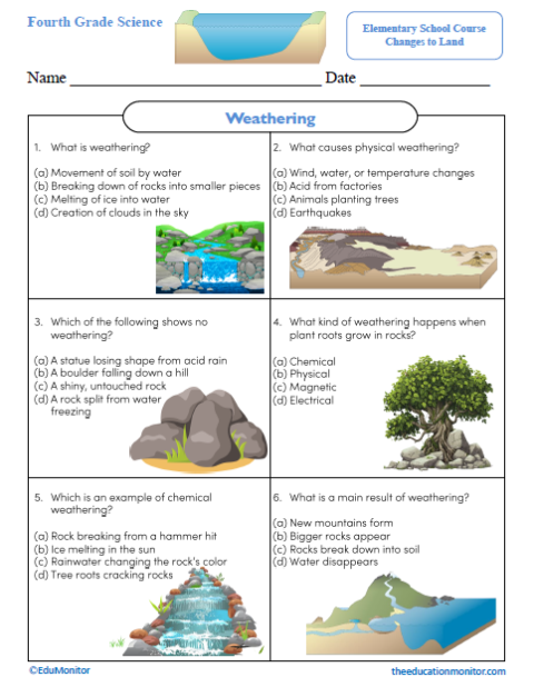 Weathering Fourth Grade Science Worksheet - EduMonitor | Science, Math ...