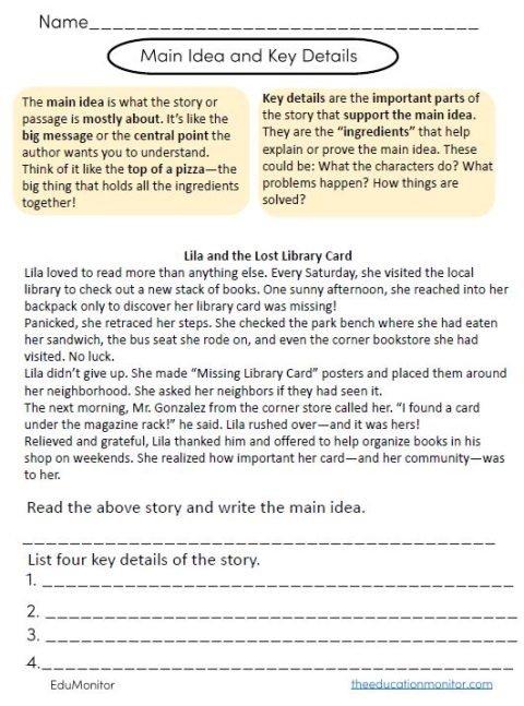 Main Idea and Key Details Grade 5: A Guide - EduMonitor | Science, Math ...