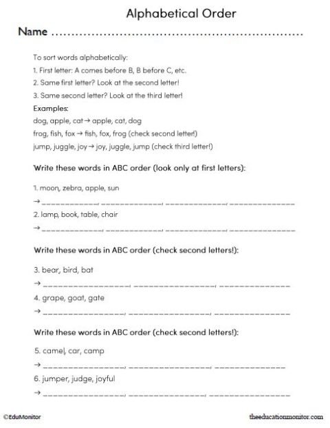 Alphabetical Order English Language Arts Worksheet for Grade 3 ...