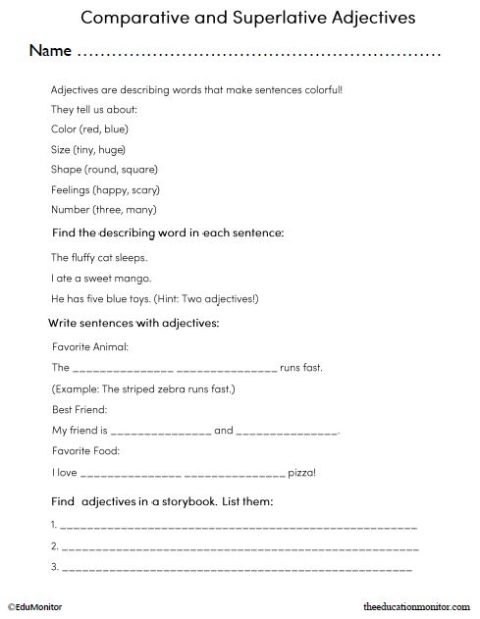 Comparative and Superlative Adjectives Worksheet for Grade 3 ...