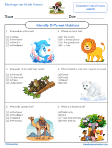 Identify Different Habitats Kindergarten Science Worksheet - EduMonitor ...