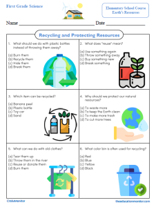Recycling and Protecting Resources First Grade Science Worksheet ...