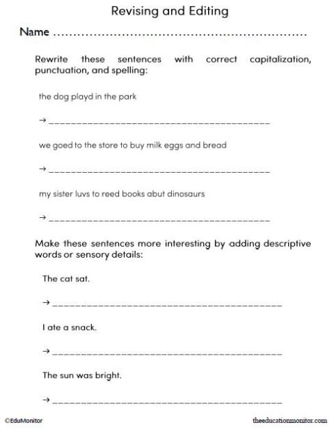 Revising and Editing English Language Arts Worksheet for Grade3 ...