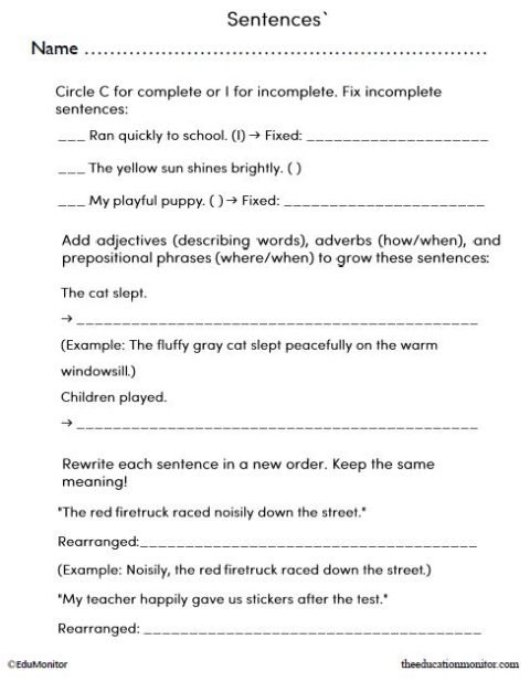 Sentences English Language Arts Worksheet for Third Grade - EduMonitor ...