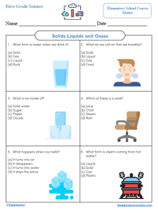 Solids Liquids and Gases First Grade Science Worksheet - EduMonitor ...