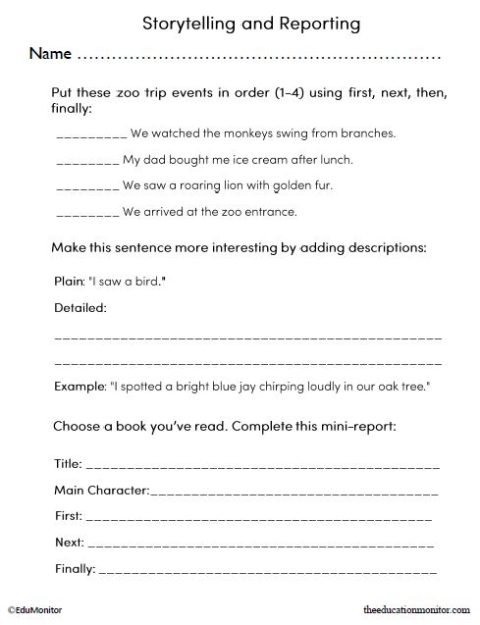 Storytelling and Reporting English Language Arts Worksheet for 3rd ...