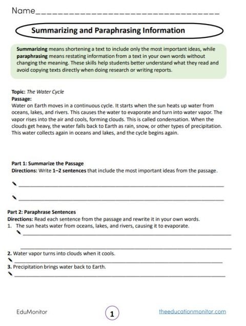Summarizing and Paraphrasing Information for Grade 5 - EduMonitor ...
