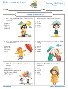 Types of Weather Kindergarten Science Worksheet - EduMonitor | Science ...