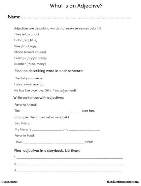What is an Adjective English Language Arts Worksheet for 3rd Grade ...