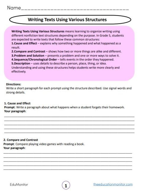 Writing Texts Using Various Structures Grade 5 Examples - EduMonitor ...