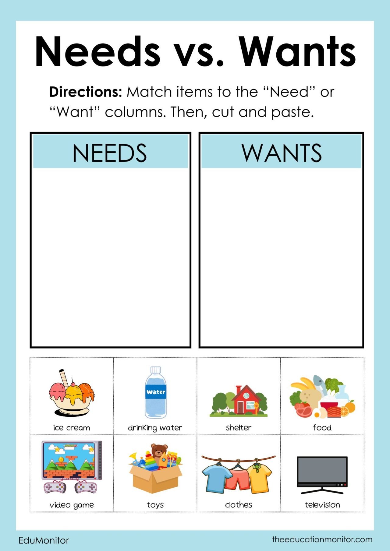 Needs vs. Wants 5th Grade Financial Literacy Worksheet - EduMonitor ...