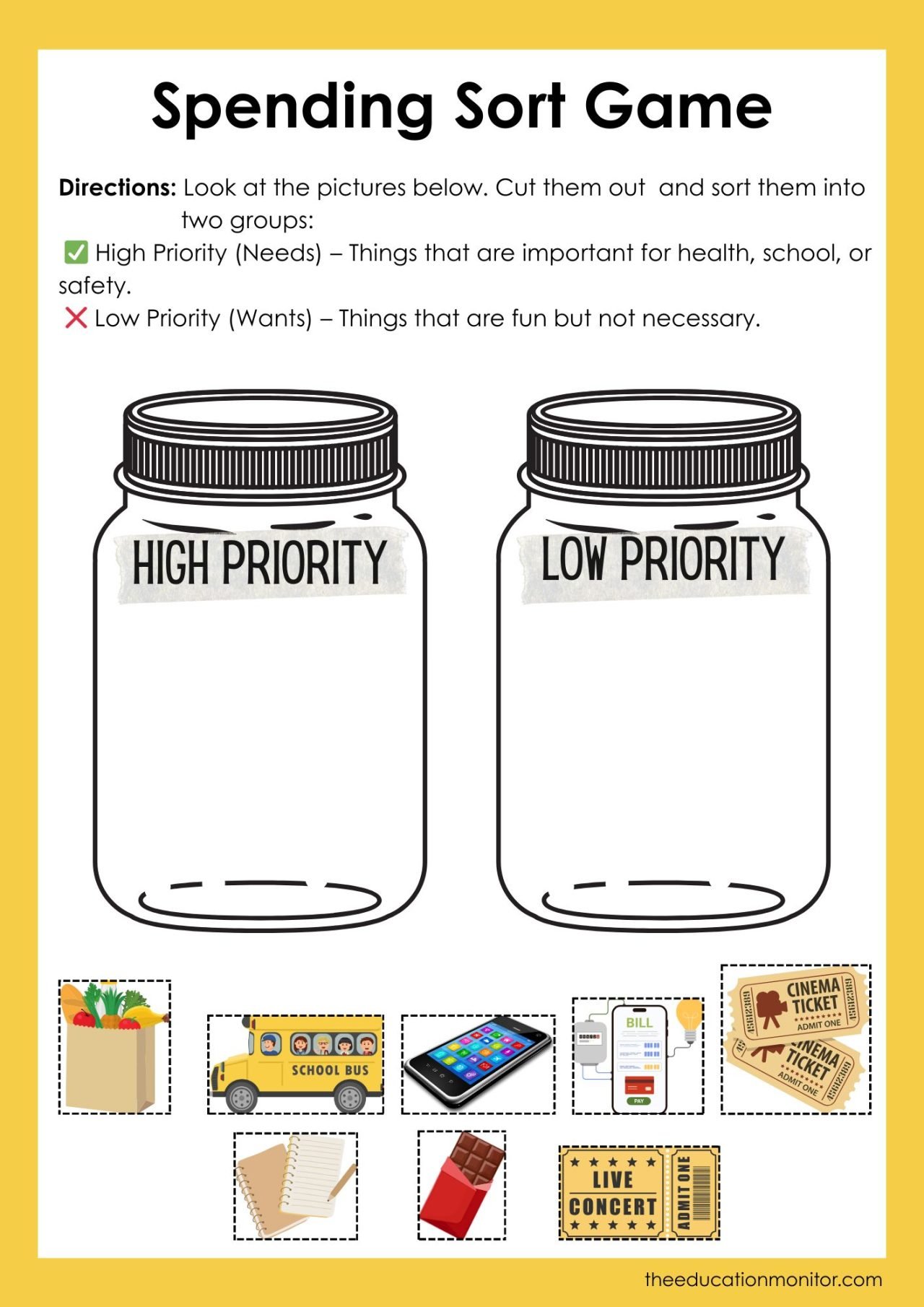 Prioritizing Our Spending 5th Grade Financial Literacy Worksheet ...