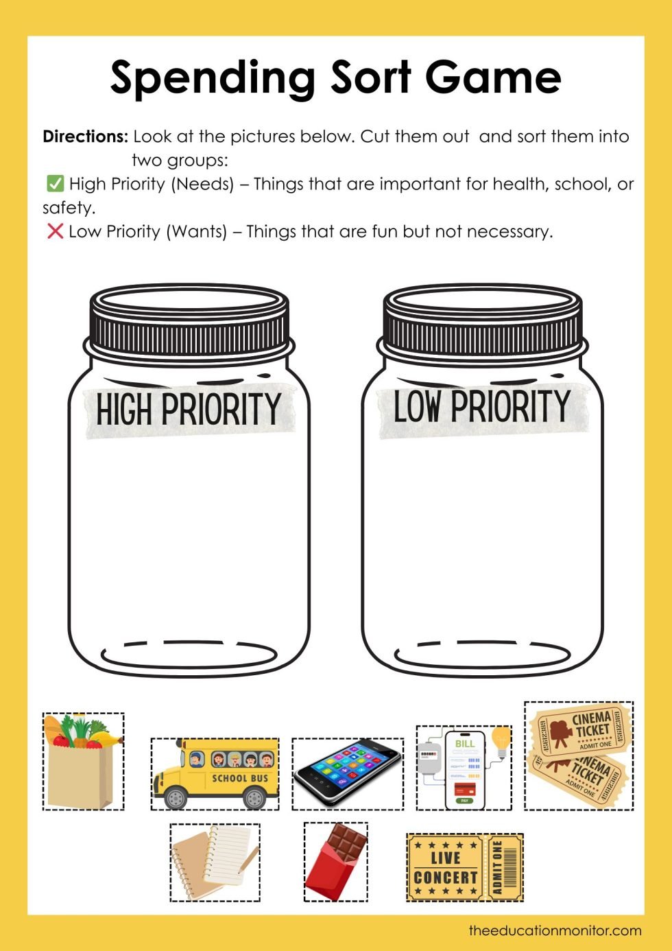 Prioritizing Our Spending 5th Grade Financial Literacy Worksheet ...