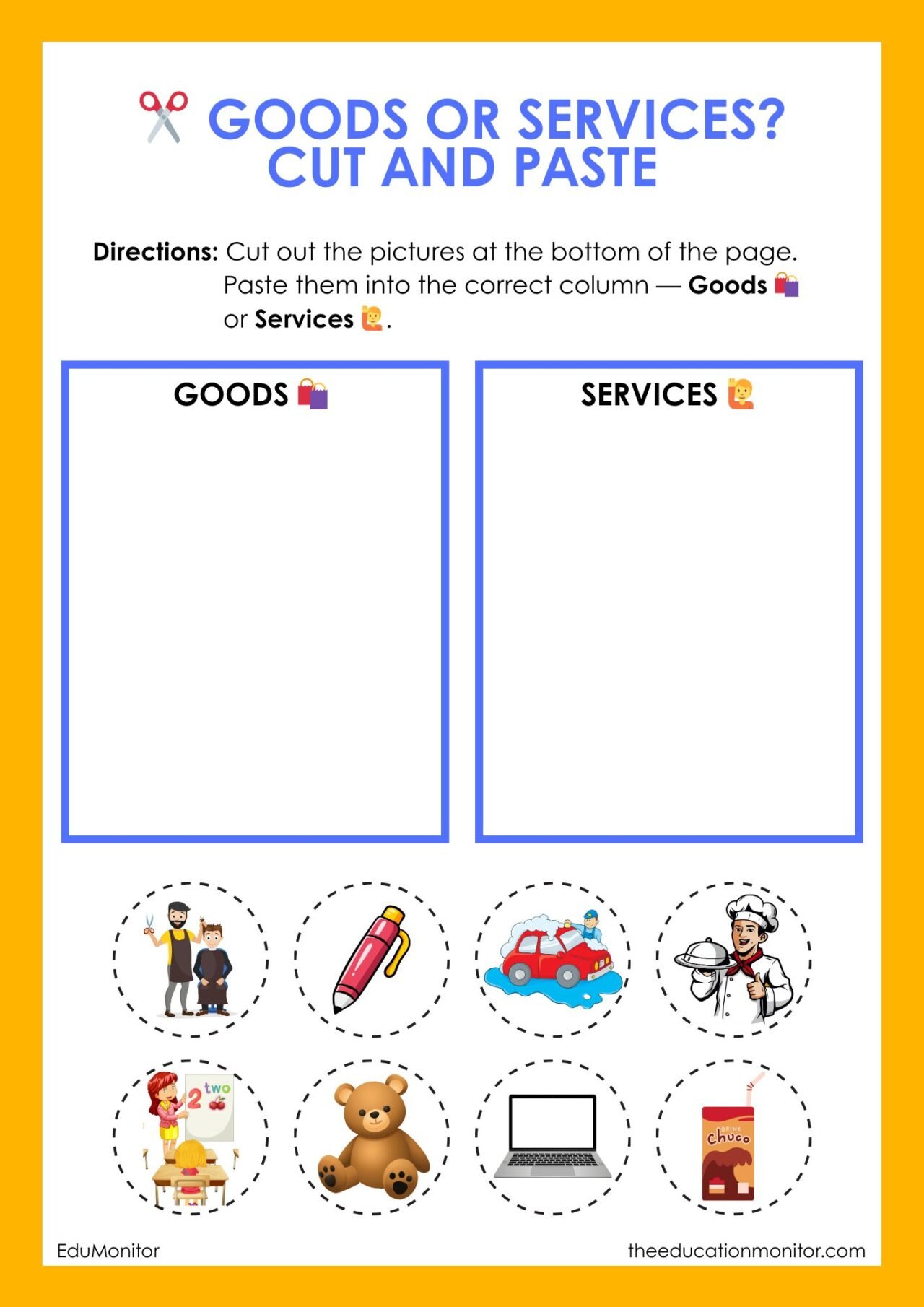 Goods and Services 2nd Grade Financial Literacy Worksheet - EduMonitor ...