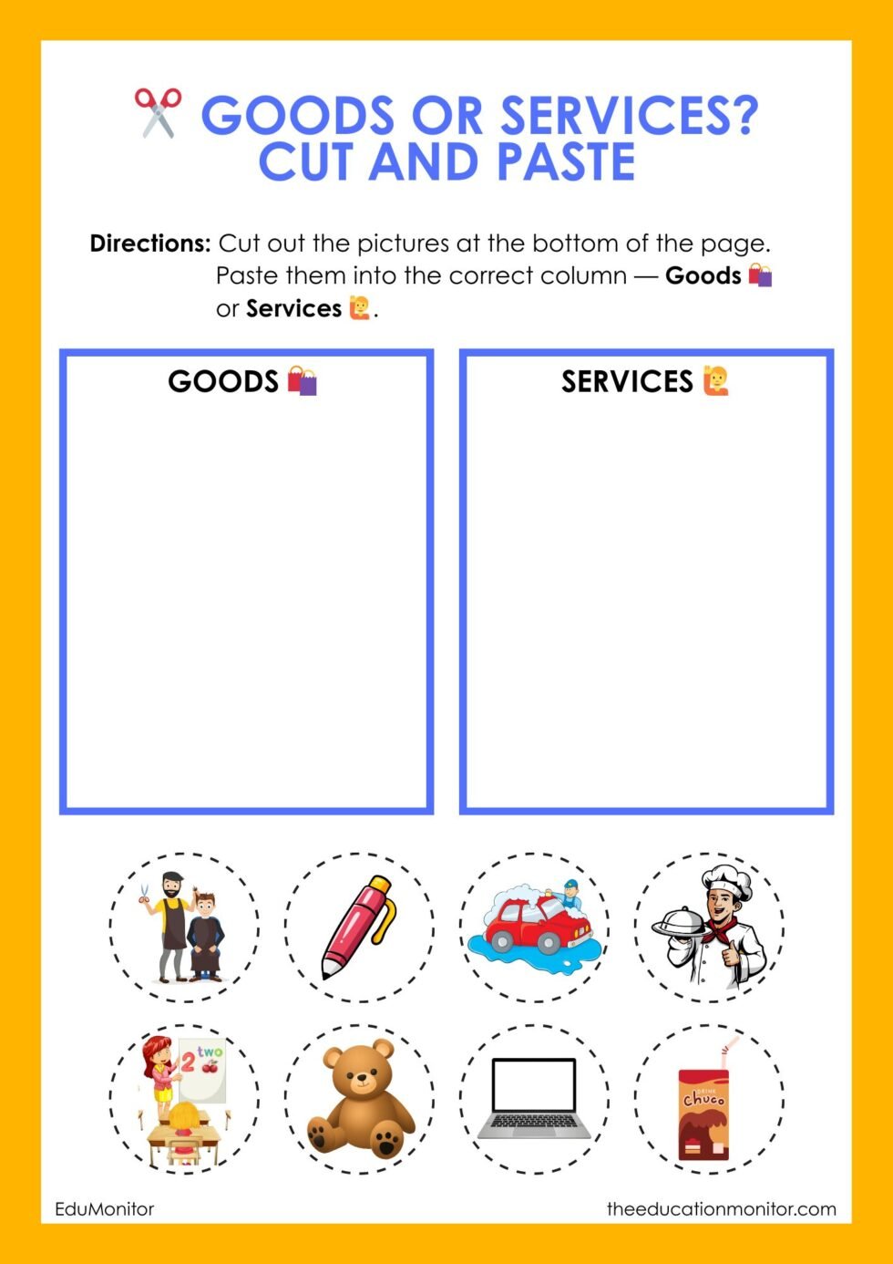 Goods and Services 2nd Grade Financial Literacy Worksheet - EduMonitor ...
