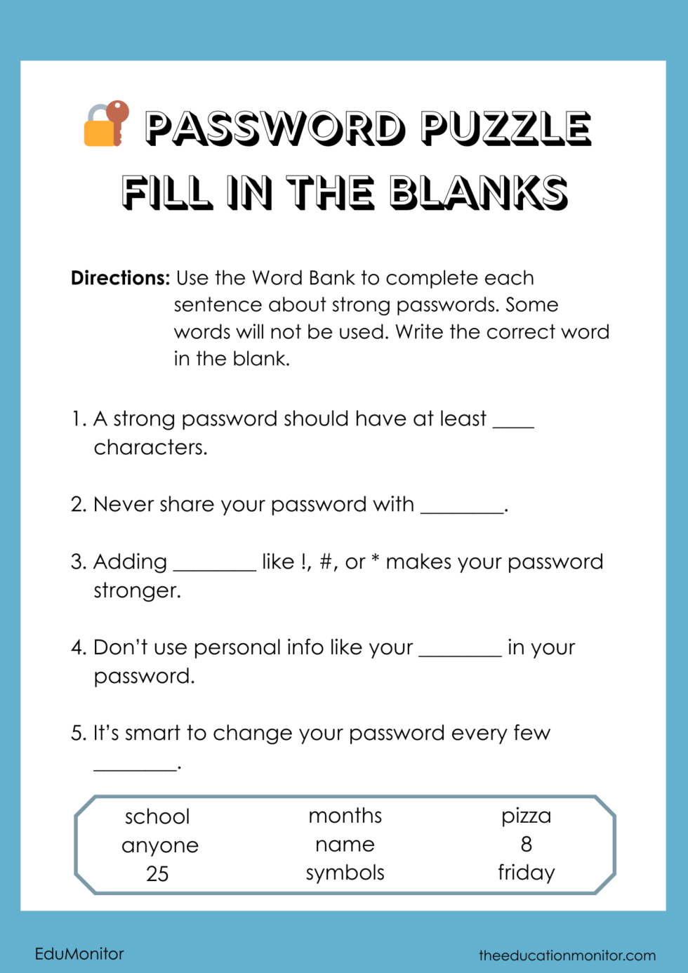Protecting Personal Information 5th Grade Financial Literacy Worksheet ...