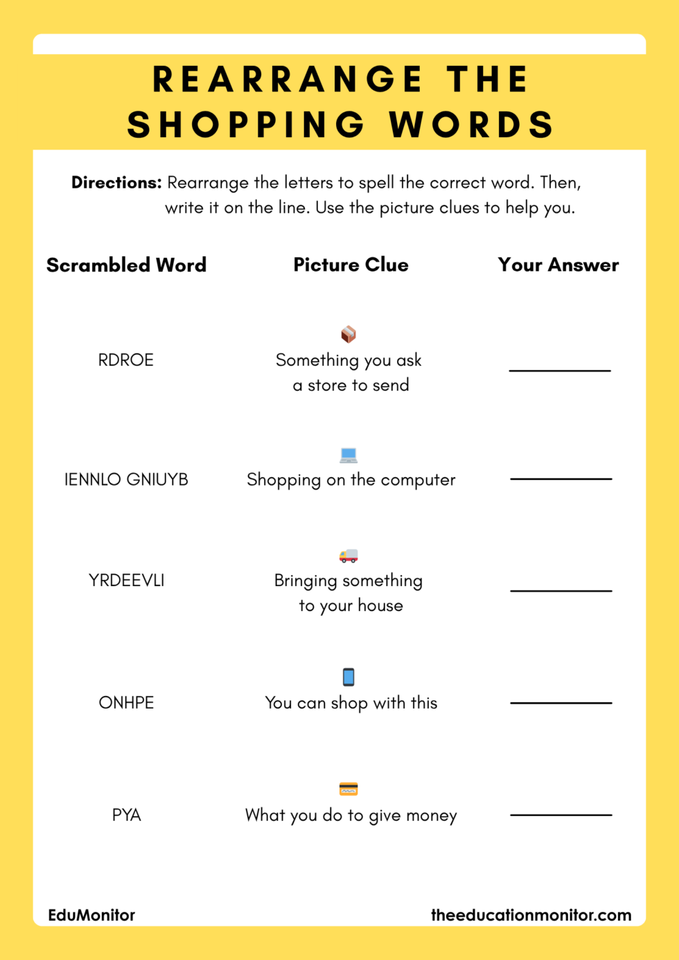 Online Buying Basics 2nd Grade Financial Literacy Worksheet ...