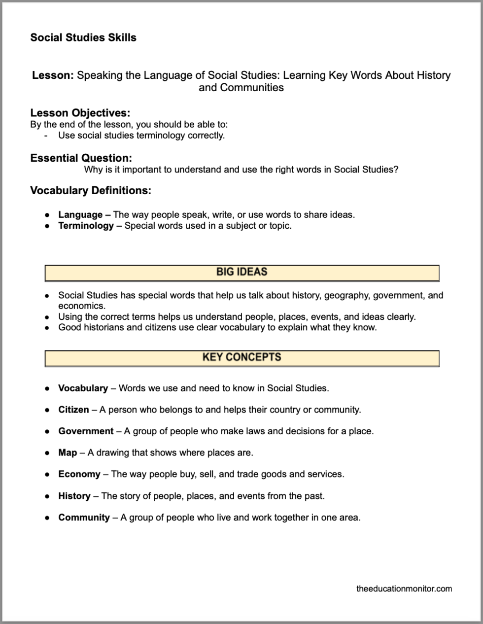 Speaking the Language of Social Studies: Learning Key Words About ...