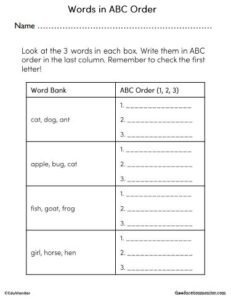 Words in ABC Order Worksheet for Grade 2 - EduMonitor | Science, Math ...