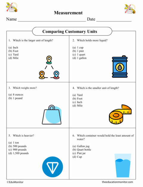 Comparing Customary Units Fifth Grade Math Worksheet - EduMonitor ...