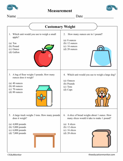 Customary Weight Fifth Grade Math Worksheet - EduMonitor | Science ...