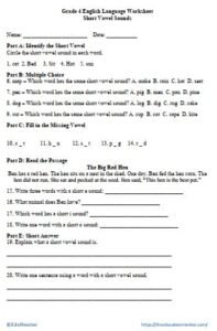 Grade 4 Short Vowel Sounds Worksheet - EduMonitor | Science, Math ...