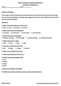 Setting and Characters Worksheet for Grade 4 - EduMonitor | Science ...